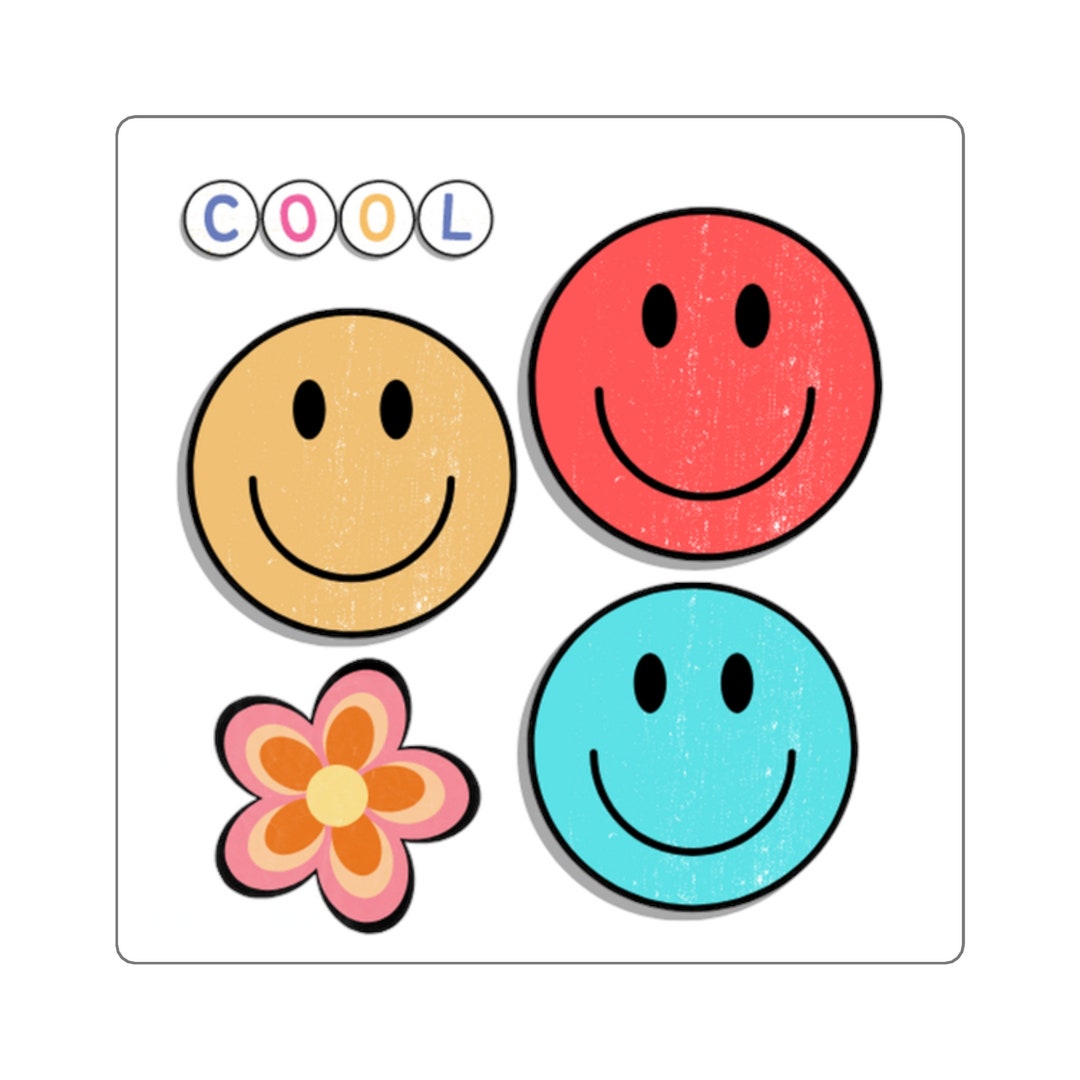 Square Smiley Boho Aesthetic Preppy Sticker - Etsy