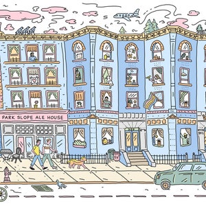 Wall Art, Illustrated Print, Brooklyn Street Scene, Digital ...