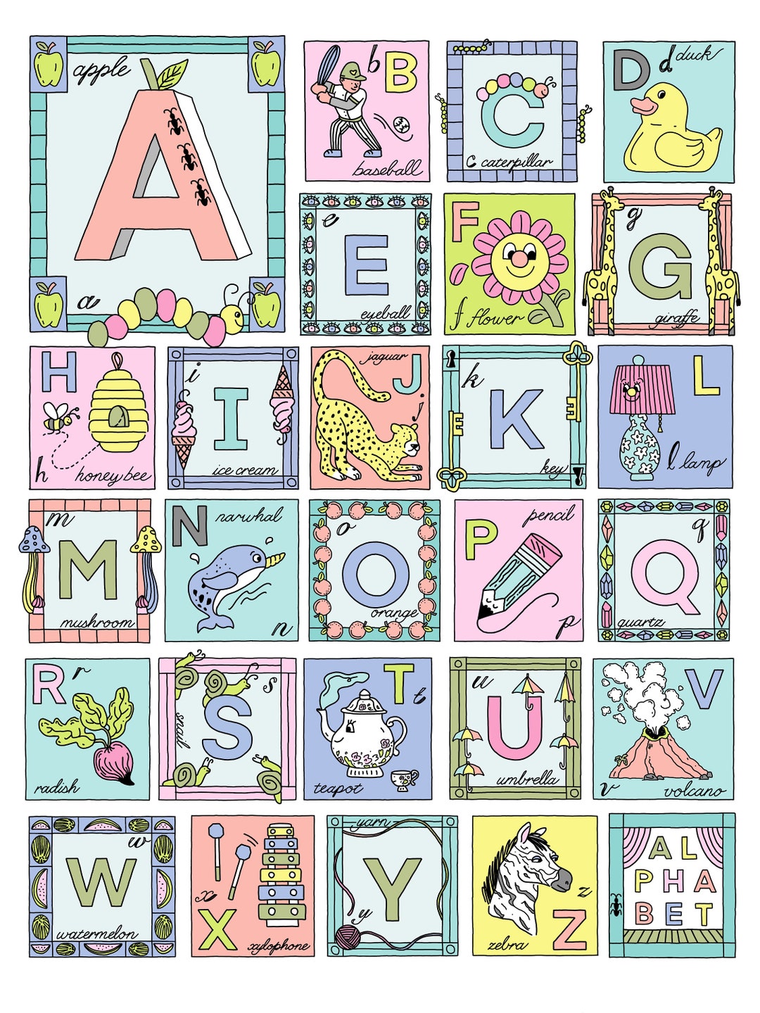 Nursery Wall Art, Alphabet Art Print, Alphabet Chart, Nursery Art Decor ...