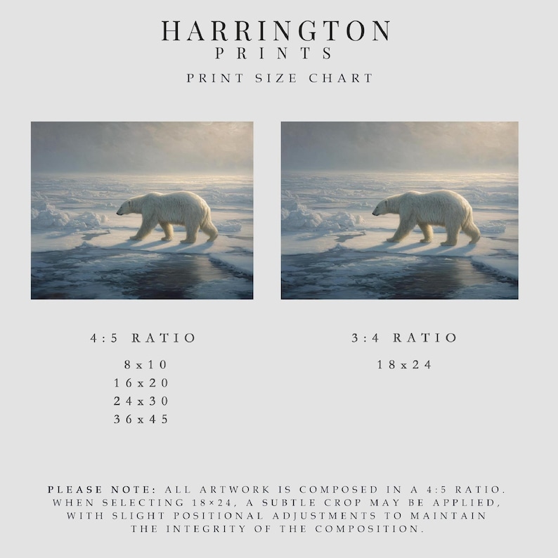 Polar Bear Wall Art, Snowy Arctic Landscape Painting, Antique Wildlife ...