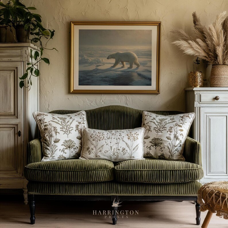 Polar Bear Wall Art, Snowy Arctic Landscape Painting, Antique Wildlife ...