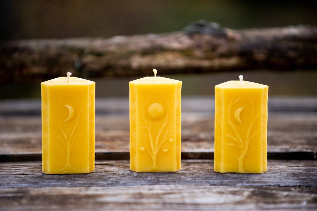 Triple Moon, Trees, Triskele, and Spirals Beeswax Candle - All Natural ...