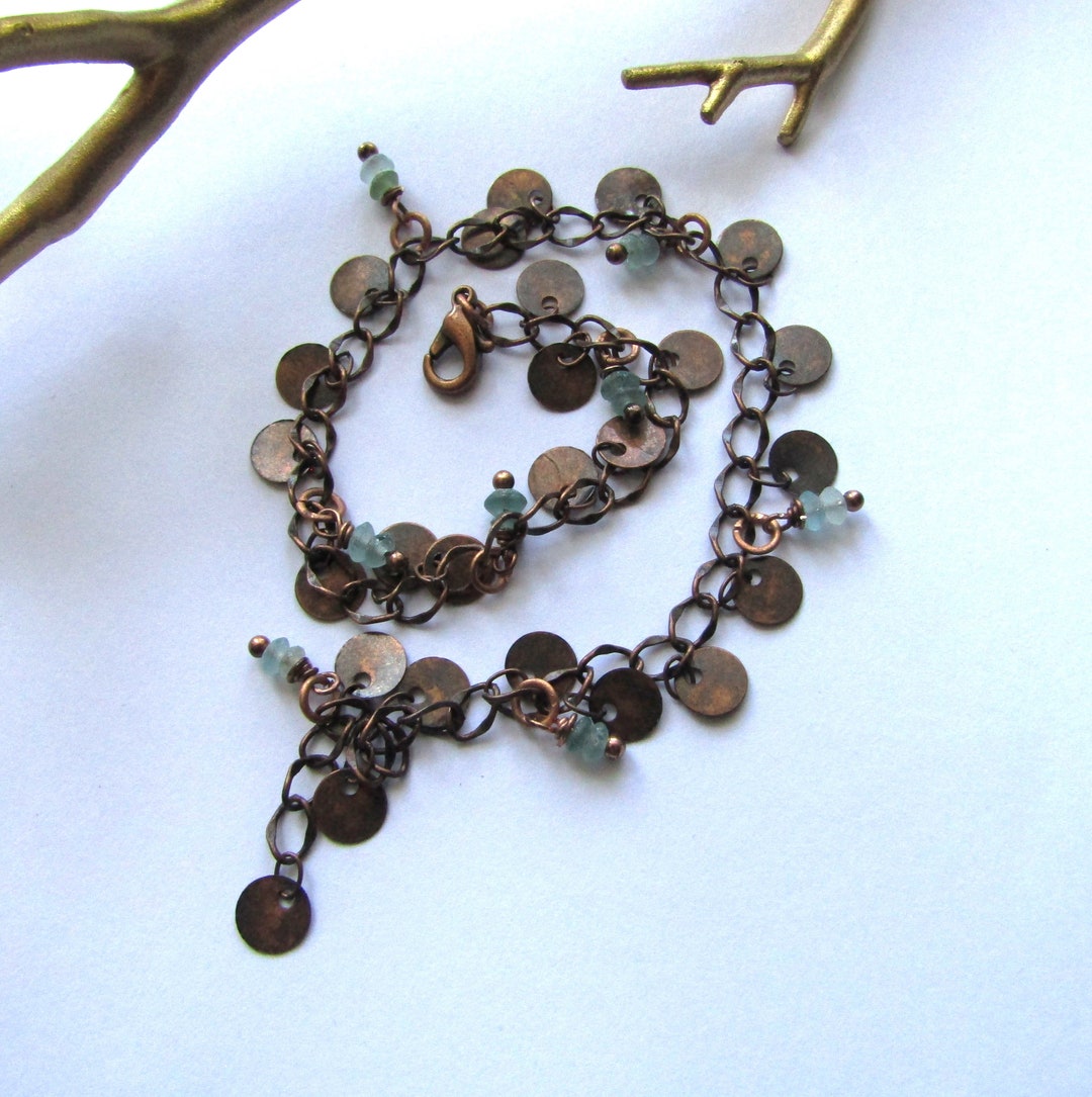 NEW ! Anklet, Ancient Roman Glass, Antique Copper Chain, Beaded Chain ...