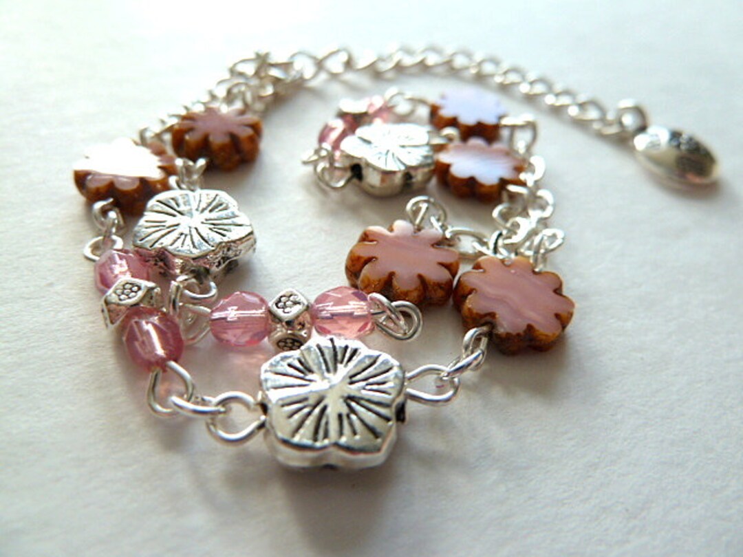Pink Flower Anklet, Glass Flower and Silver Ankle Bracelet, Summer ...