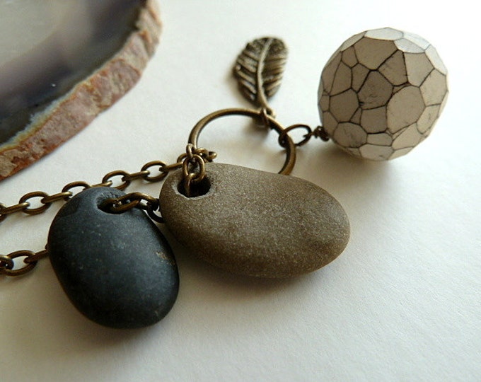 PATRICE Beach Stone, Polymer Clay and Antique Brass Pendant Necklace - Etsy