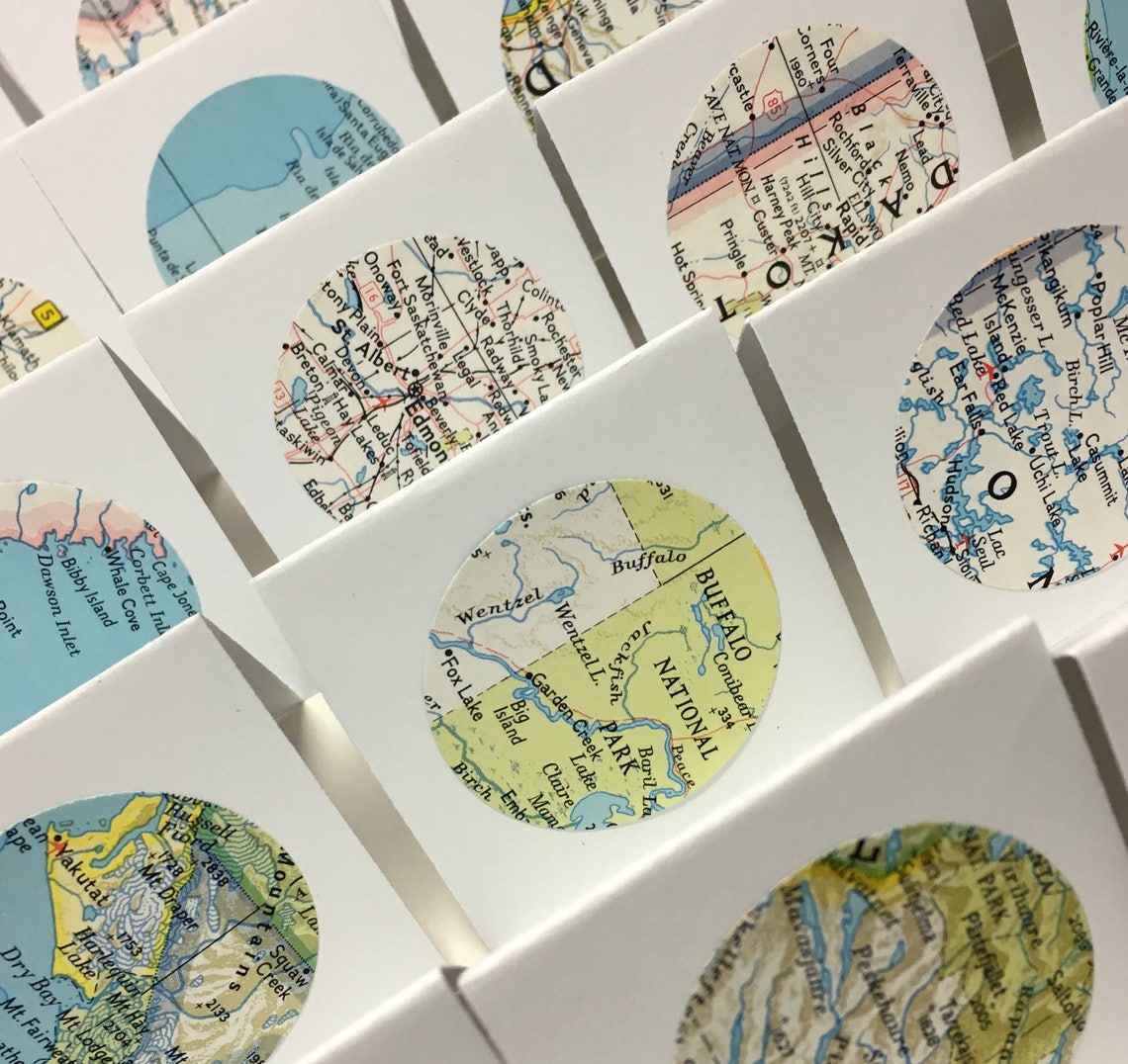 Mini Map NOTES . Tiny Square Cards With Vintage Map Circles - Etsy