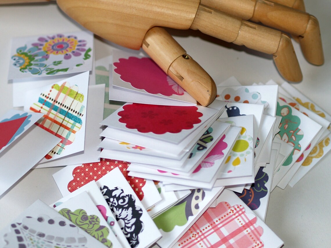 Mini NOTECARD Assortment - Tiny 2" Square Folded Notes Colorful ...