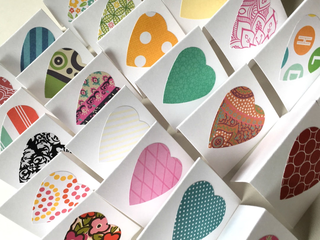 Mini LOVE NOTES - Tiny 2" Square Folded Heart Cards Colorful Assortment ...