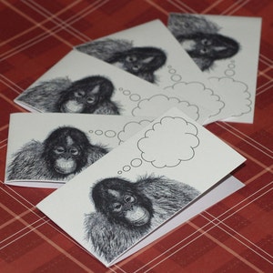 MEDITATIVE MONKEY . Mini Notecards Set of 5 Handmade Envelopes ...