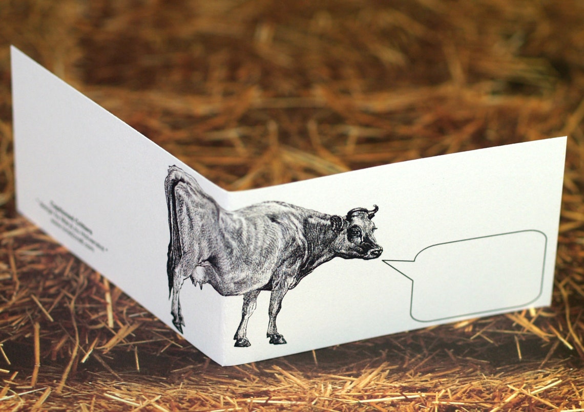 CONVERSANT COW . Set of 5 Mini Notecards Captioned Critters . Handmade ...
