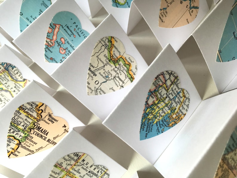 Mini Map LOVE NOTES Tiny 2 Square Folded Heart Cards | Etsy
