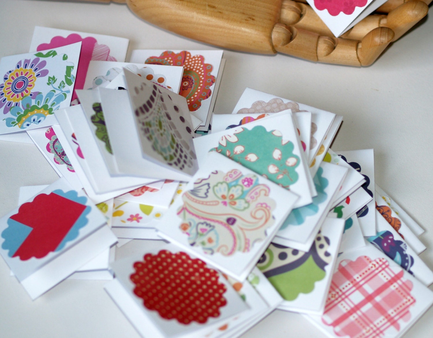 Mini NOTECARD Assortment - Tiny 2" Square Folded Notes Colorful ...