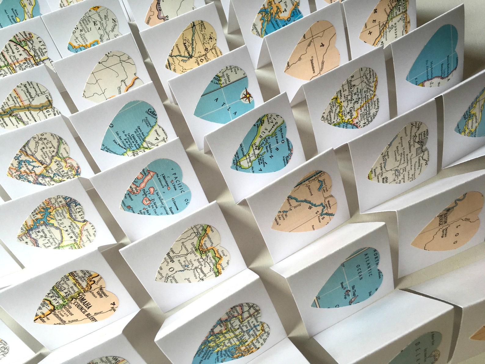 Mini Map LOVE NOTES Tiny 2 Square Folded Heart Cards | Etsy