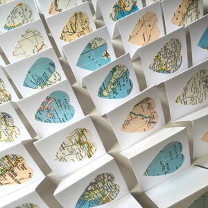 Mini Map LOVE NOTES - Tiny 2" Square Folded Heart Cards Vintage Blank ...