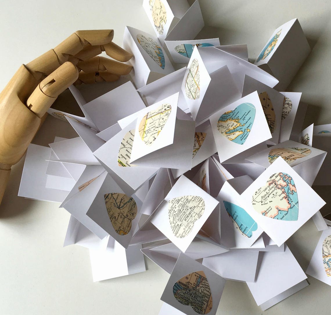 Mini Map LOVE NOTES Tiny 2 Square Folded Heart Cards | Etsy
