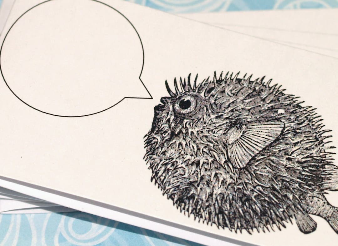 PONTIFICATING PUFFER . Set of 5 Mini Note Cards Cute Fish Sea Creature ...