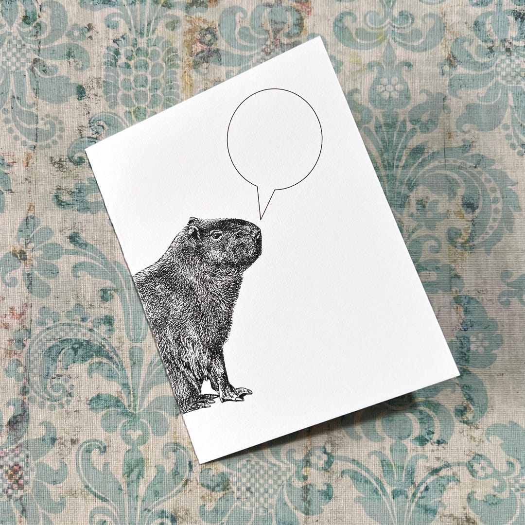 CROONING CAPYBARA . Blank Greeting Card Folded Notecard Quirky Weird ...