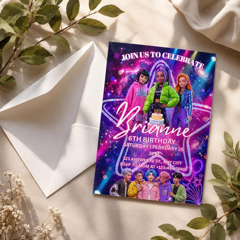 Kpop Demon Hunters Birthday Invitation, Editable Canva Template for ...