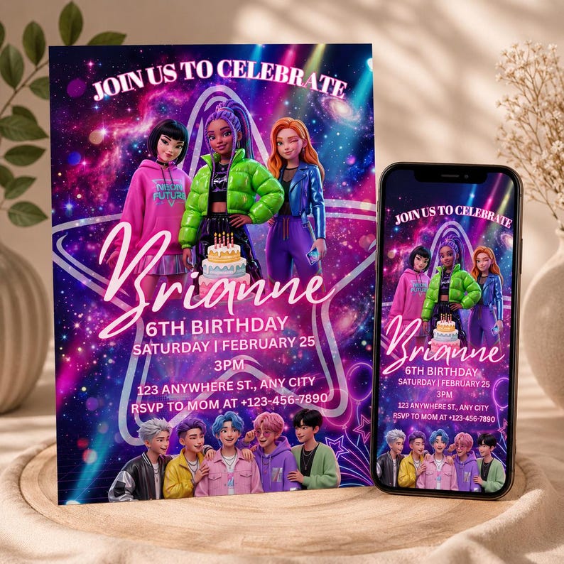 Kpop Demon Hunters Birthday Invitation, Editable Canva Template for ...
