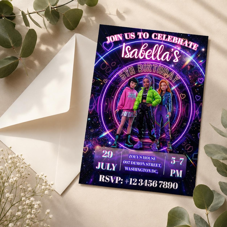 Kpop Demon Hunters Birthday Invitation, Editable Canva Template for ...
