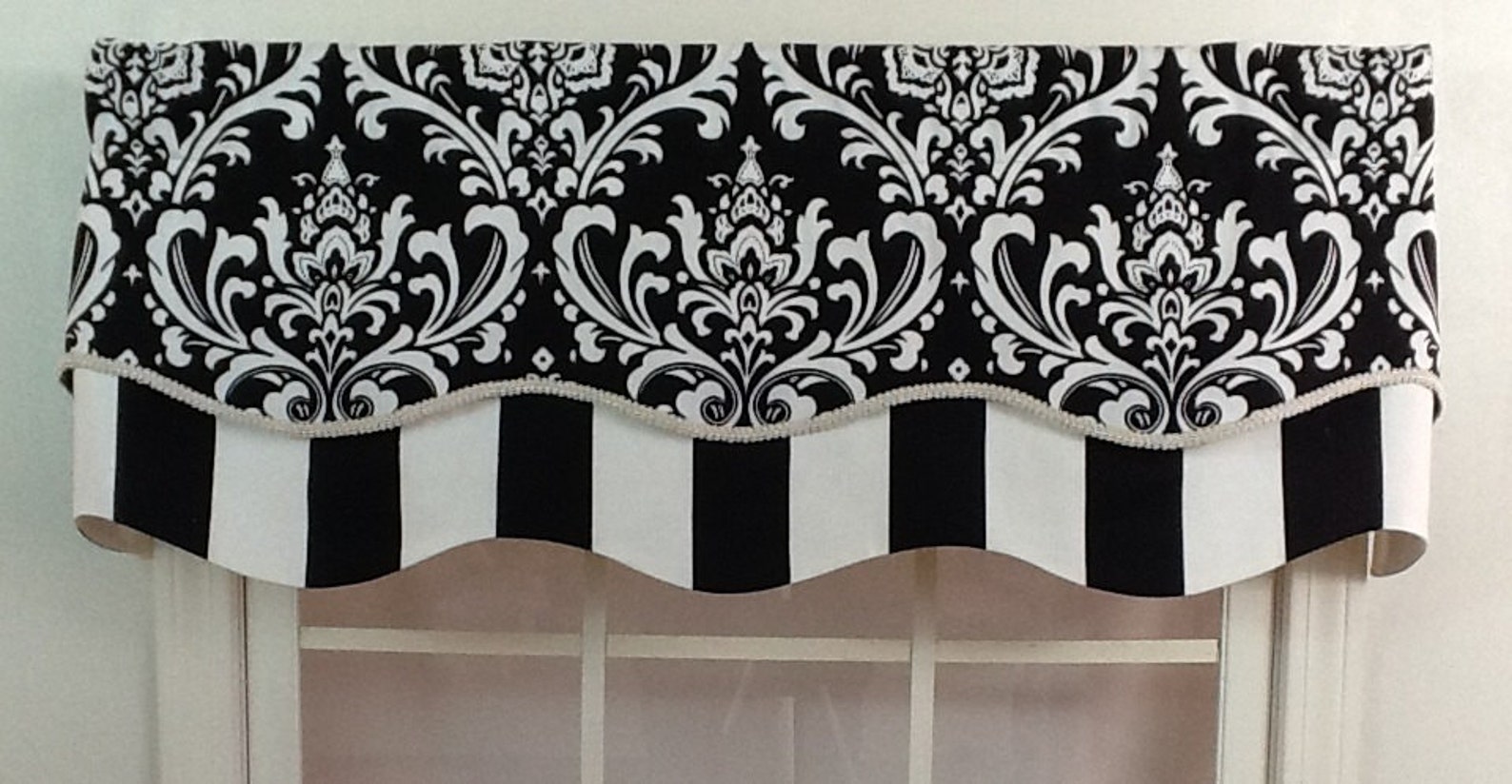 Damask Layered Shaped Valance in Black Navy or Grey With - Etsy