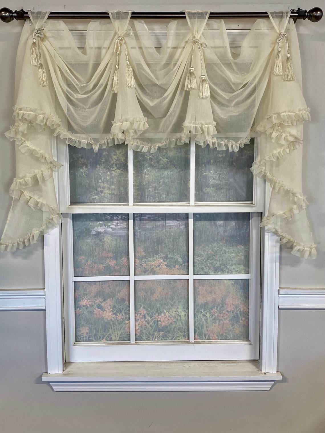 Shabby Chic Ruffled Sheer Victory Swag in White or Cream - Etsy