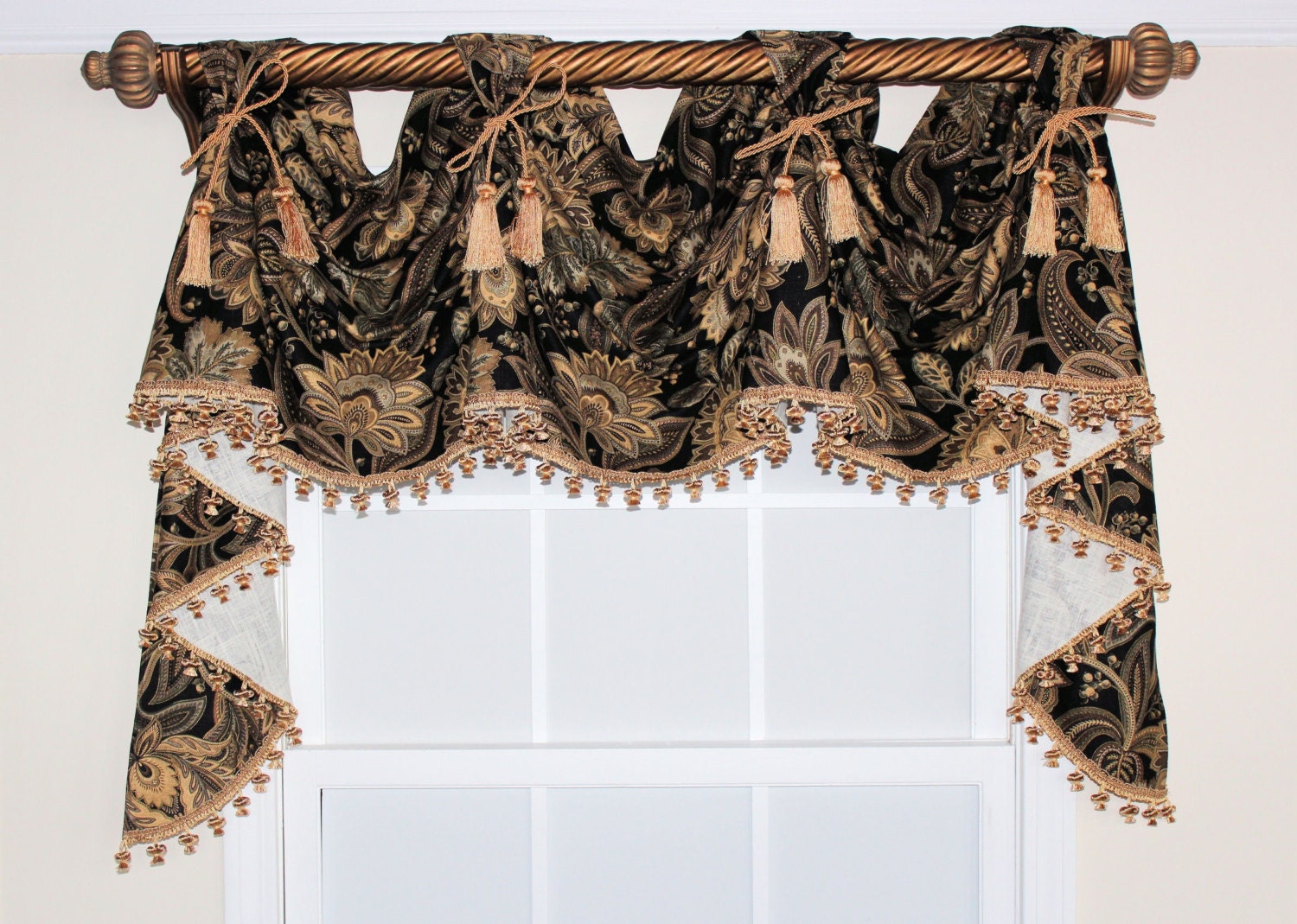 Jacobean Victory Valance Swag With or Without Tassel Trim and Chairties ...