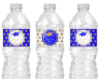 Editable Graduation Water Bottle Labels Royal Blue Gold - Etsy