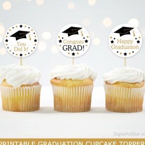 Printable Graduation Cupcake Toppers, Graduation Party Decorations in ...