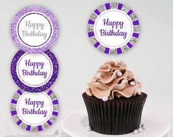 17th Birthday Cupcake Toppers Purple Printable - Etsy