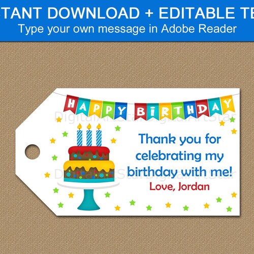 Happy Birthday Tags Printable Editable Birthday Favor Tags - Etsy