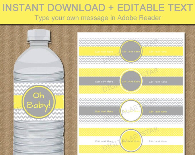 Yellow Gray Chevron Water Bottle Labels Gender Neutral Baby - Etsy