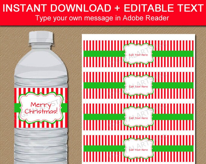 Christmas Water Bottle Labels, EDITABLE Printable Christmas Drink ...