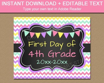 First Day of Fourth Grade Sign Instant Download Print Yourself, First ...
