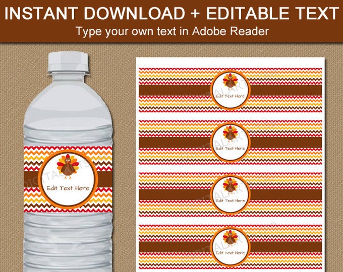 Thanksgiving Water Bottle Labels Printable Template Turkey - Etsy