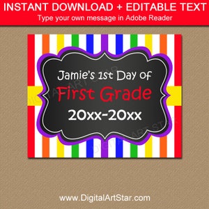 Rainbow First Day of School Sign Editable First Day of First - Etsy