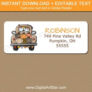 Fall Truck Return Address Label Printable, Truck With Pumpkins, Fall Truck Stickers, Editable ...