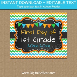 First Day of 1st Grade Printable Sign, First Day of First Grade 2024 ...