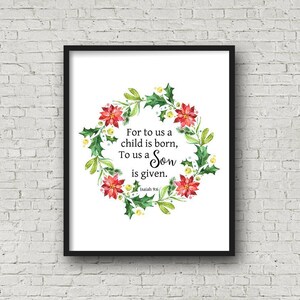 Christmas Bible Verse Printable, for Unto Us a Child is Born Sign ...