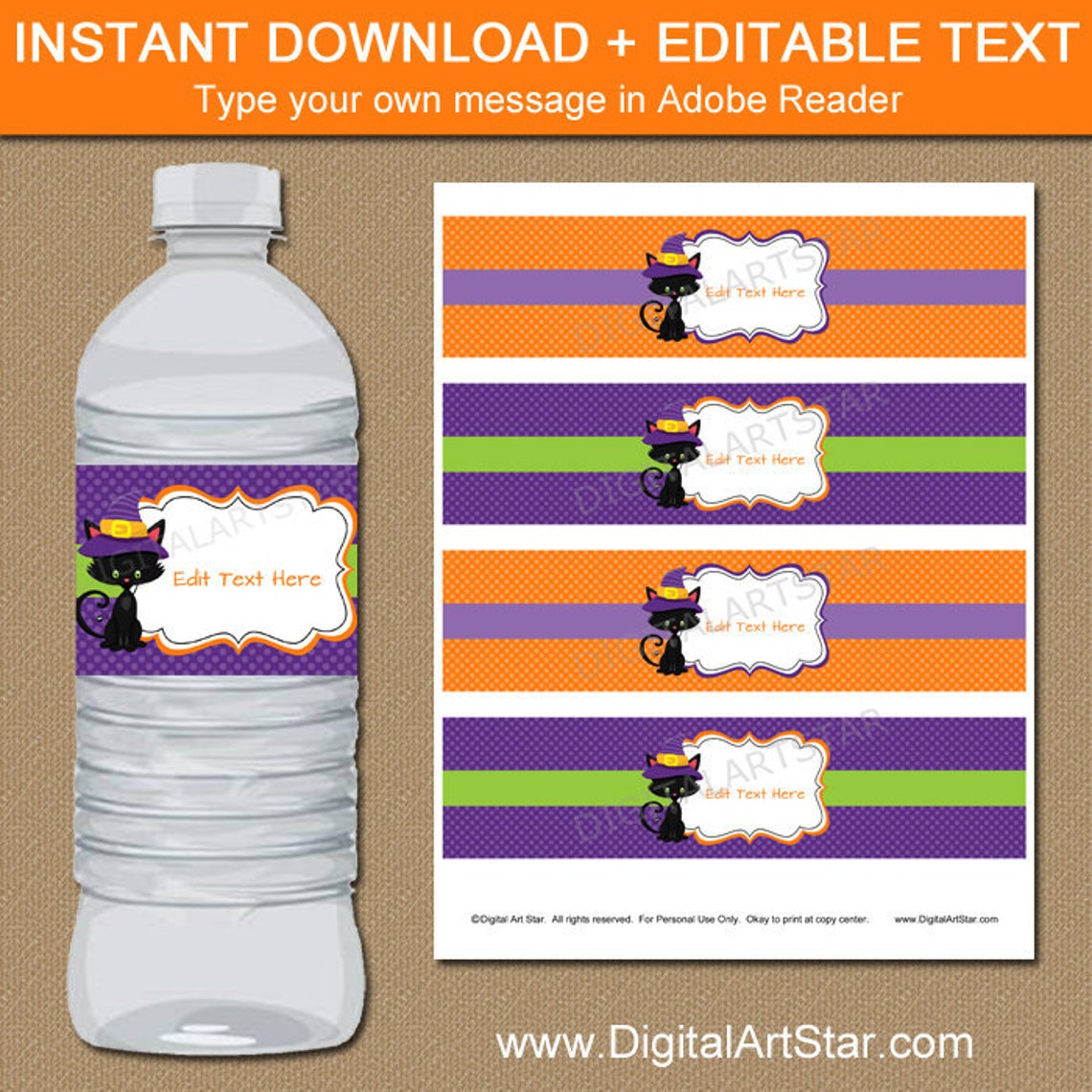 Halloween Water Bottle Labels Template Editable Printable - Etsy