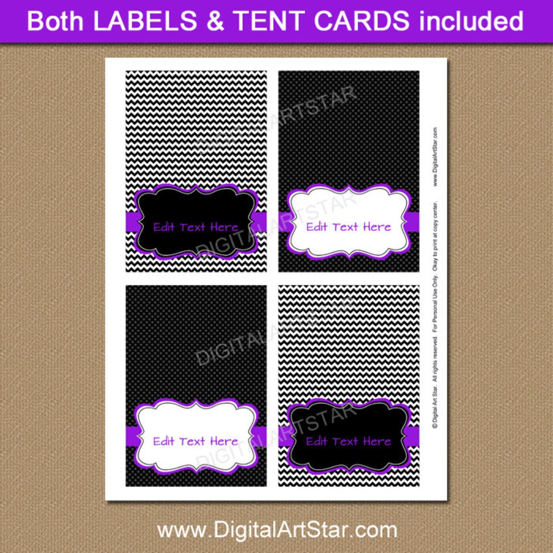 Black and Purple Food Labels Template Editable Place Cards - Etsy