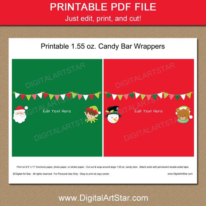 Christmas Candy Bar Wrappers Candy Wrapper Template | Etsy
