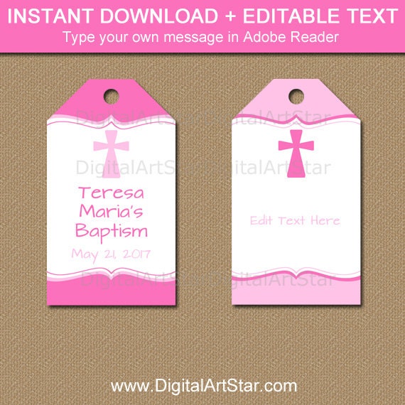 Baptism Tags - Pink Baptism Favor Tags - First Communion Tags - Thank ...