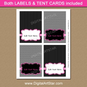 Pink and Black Food Labels Instant Download Buffet Labels Tent Cards ...