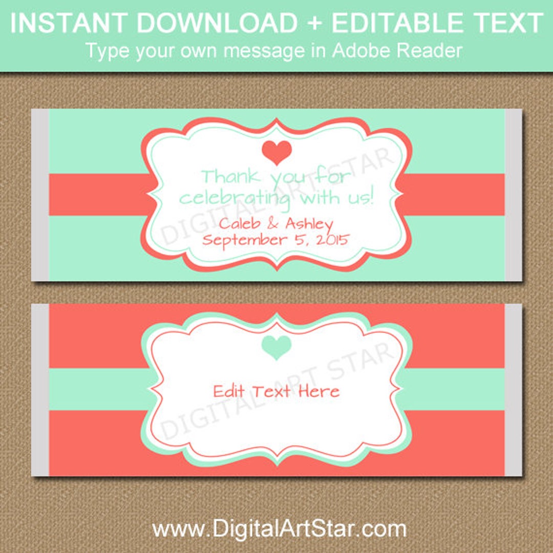 Mint Green and Coral Chocolate Wrappers Printable Bridal - Etsy