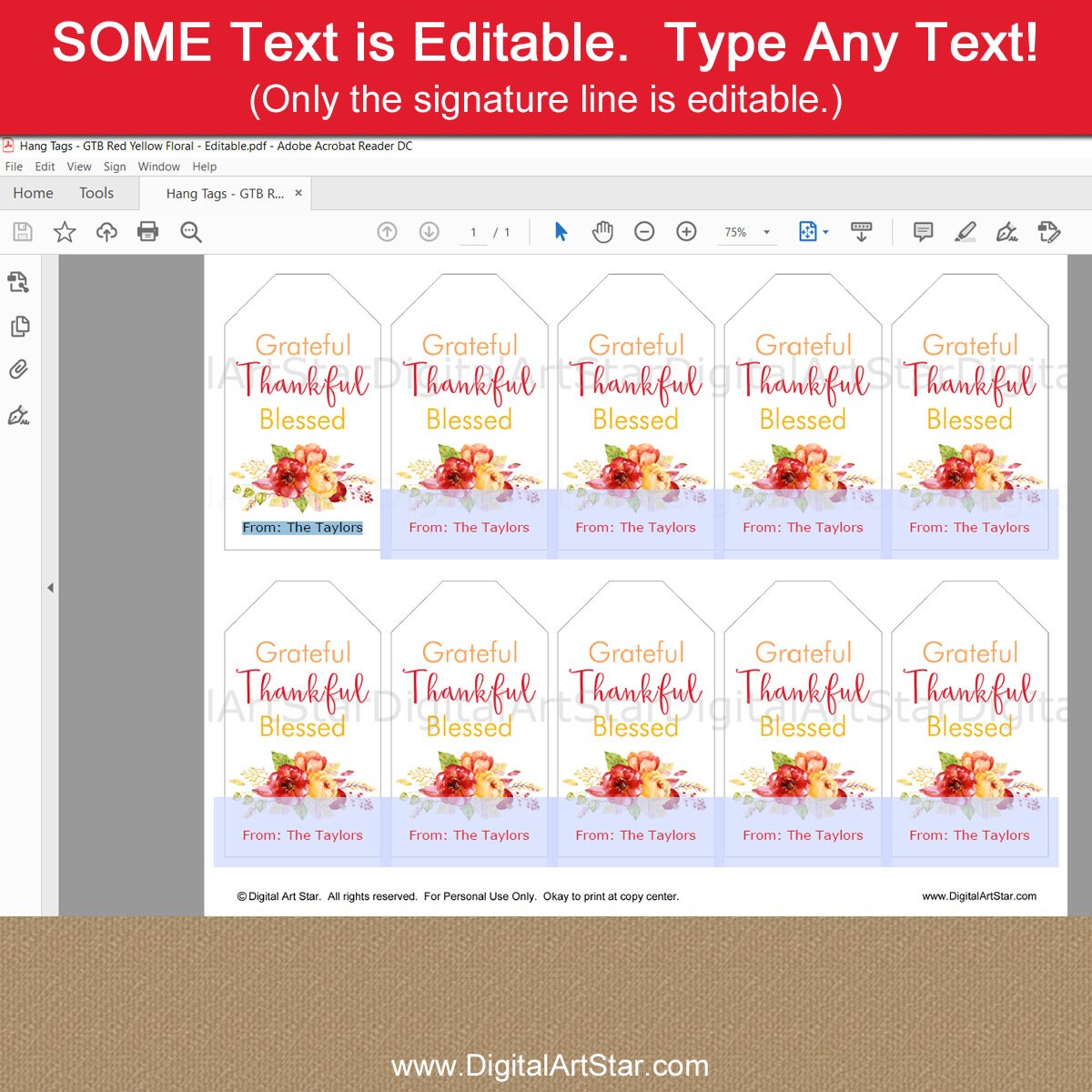 Grateful Thankful Blessed Tags Floral Thanksgiving Gift Tags - Etsy Canada