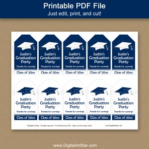 Blue Graduation Favor Tags Navy Blue Graduation Printable Template ...