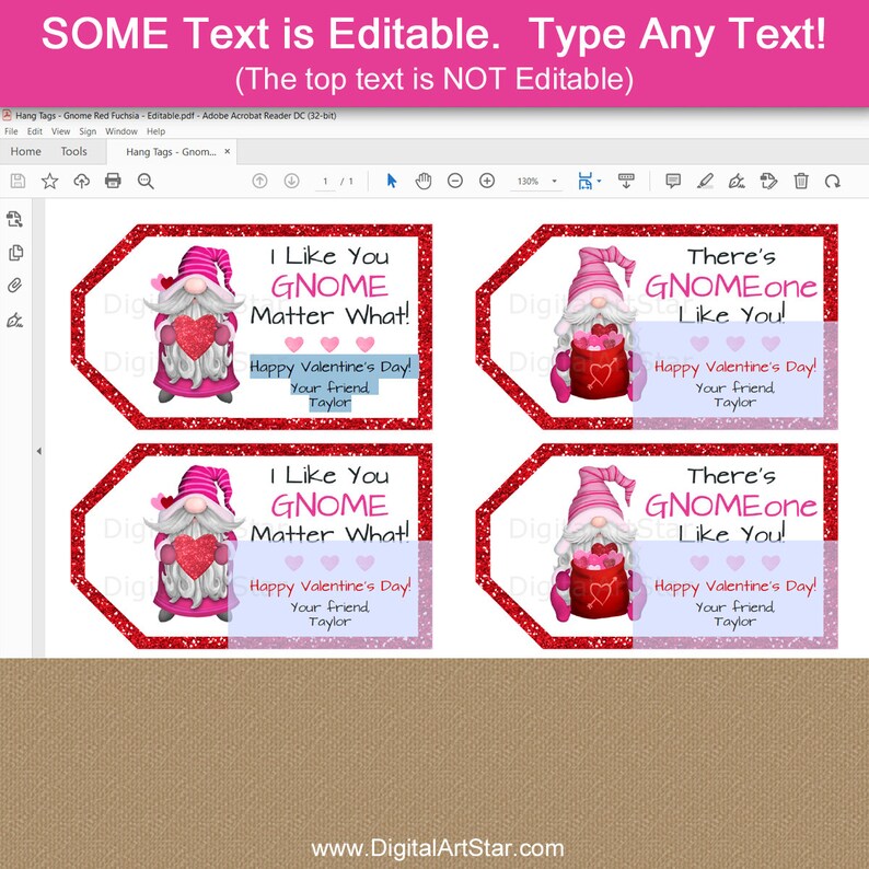 Gnome Valentine Gift Tags Printable Valentine Tags Kids | Etsy