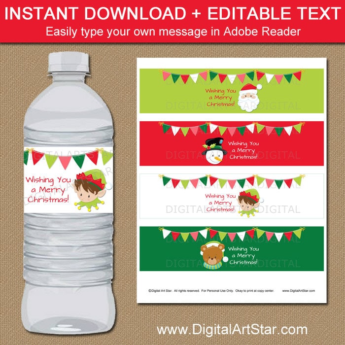 Christmas Water Bottle Labels Christmas Party Decor Kids | Etsy