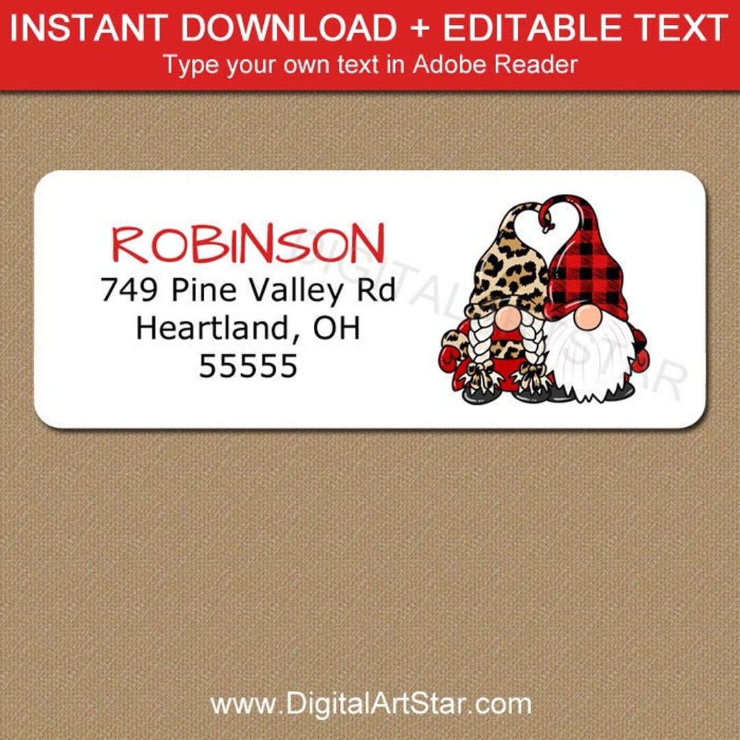 Gnome Couple in Love Address Label Template, Couple Return Address ...